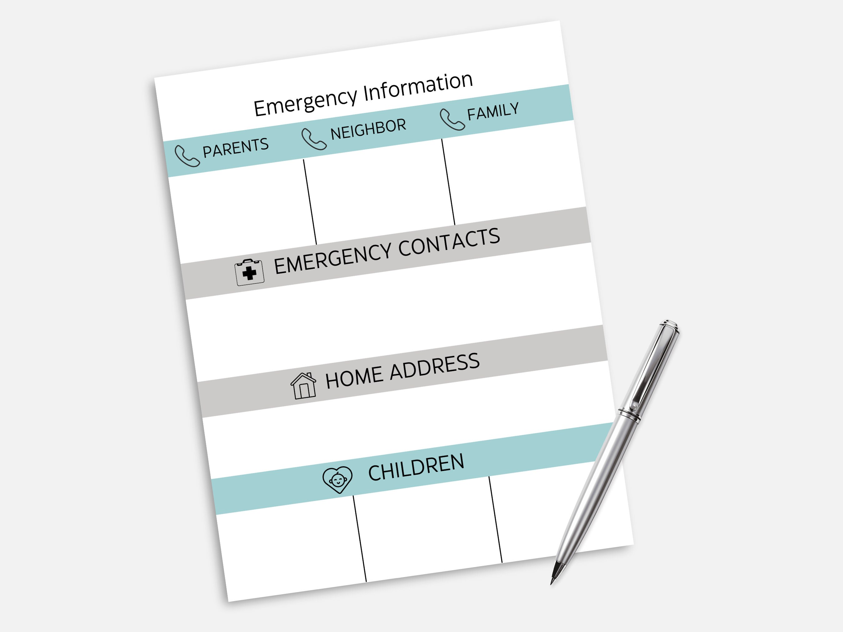 Emergency Information Sheet | Editable Emergency Contact Info Template ...