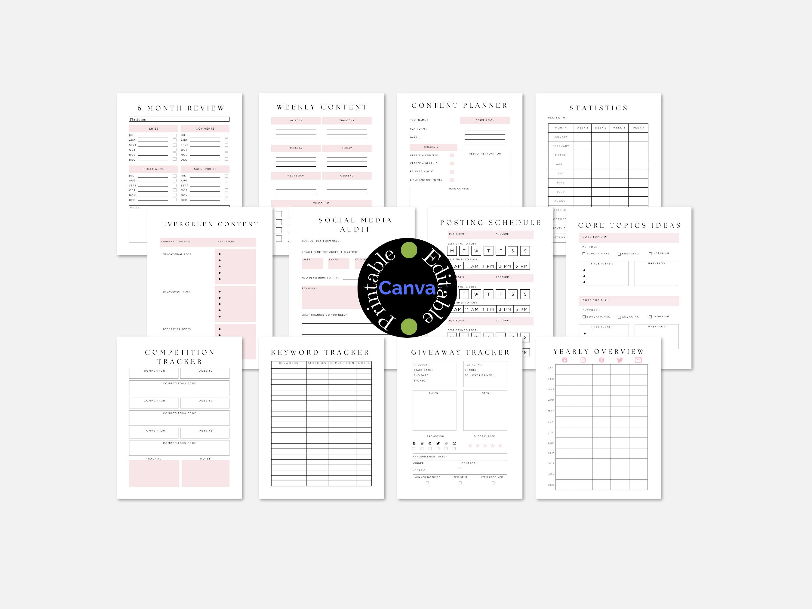 EDITABLE Social Media Content Calendar Social Media Marketing Planner ...