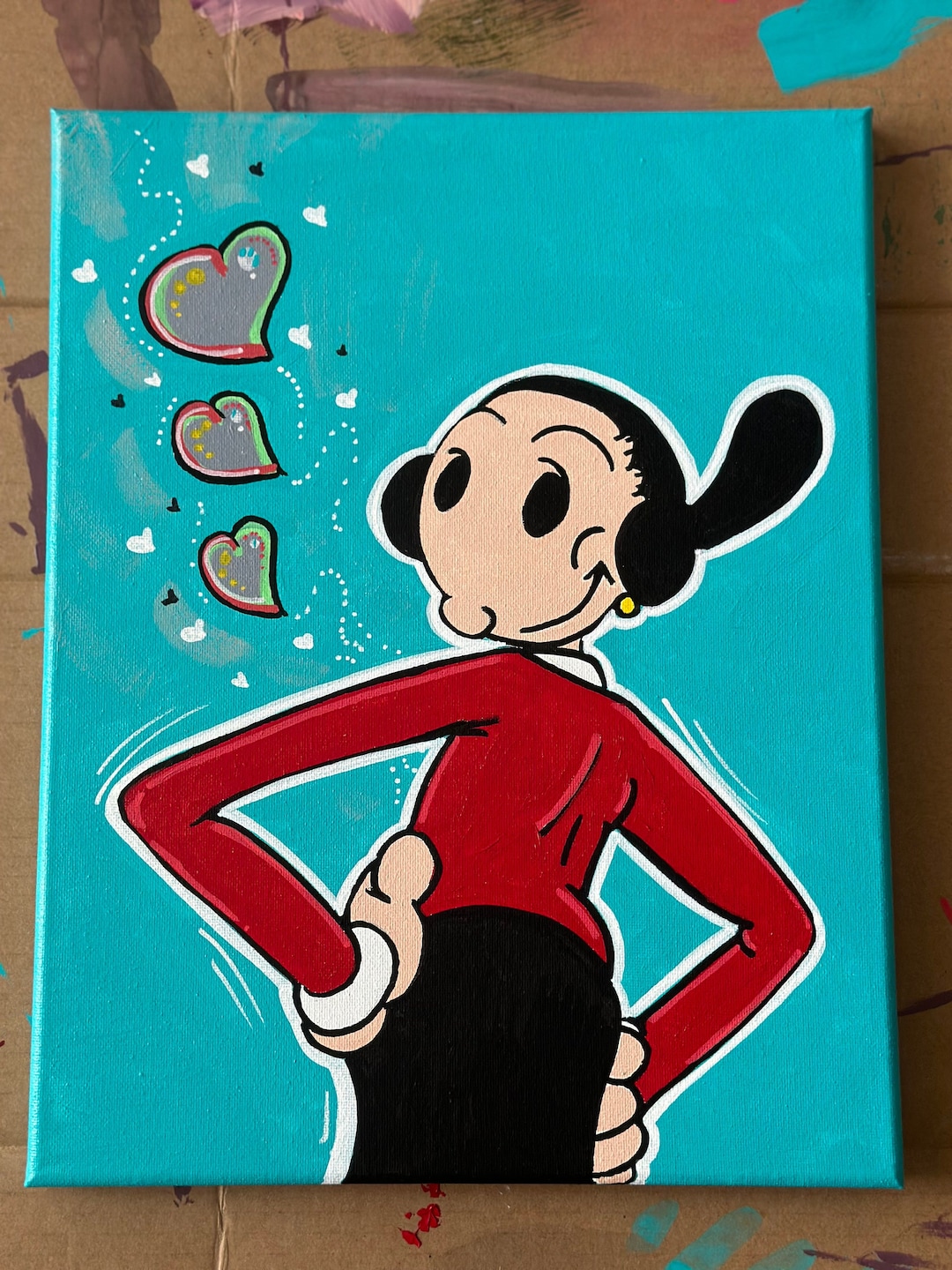 Hand Painted Popeye Olive Oyl Model Pose Acrylic on Canvas Pop Art ...