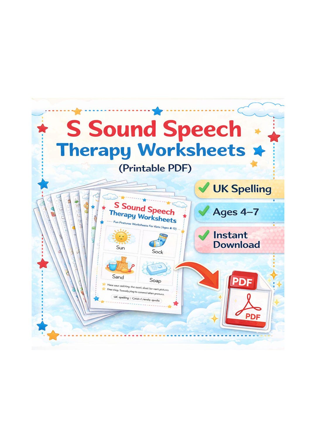 S Sound Articulation Worksheets – Initial, Medial & Final Sounds ...