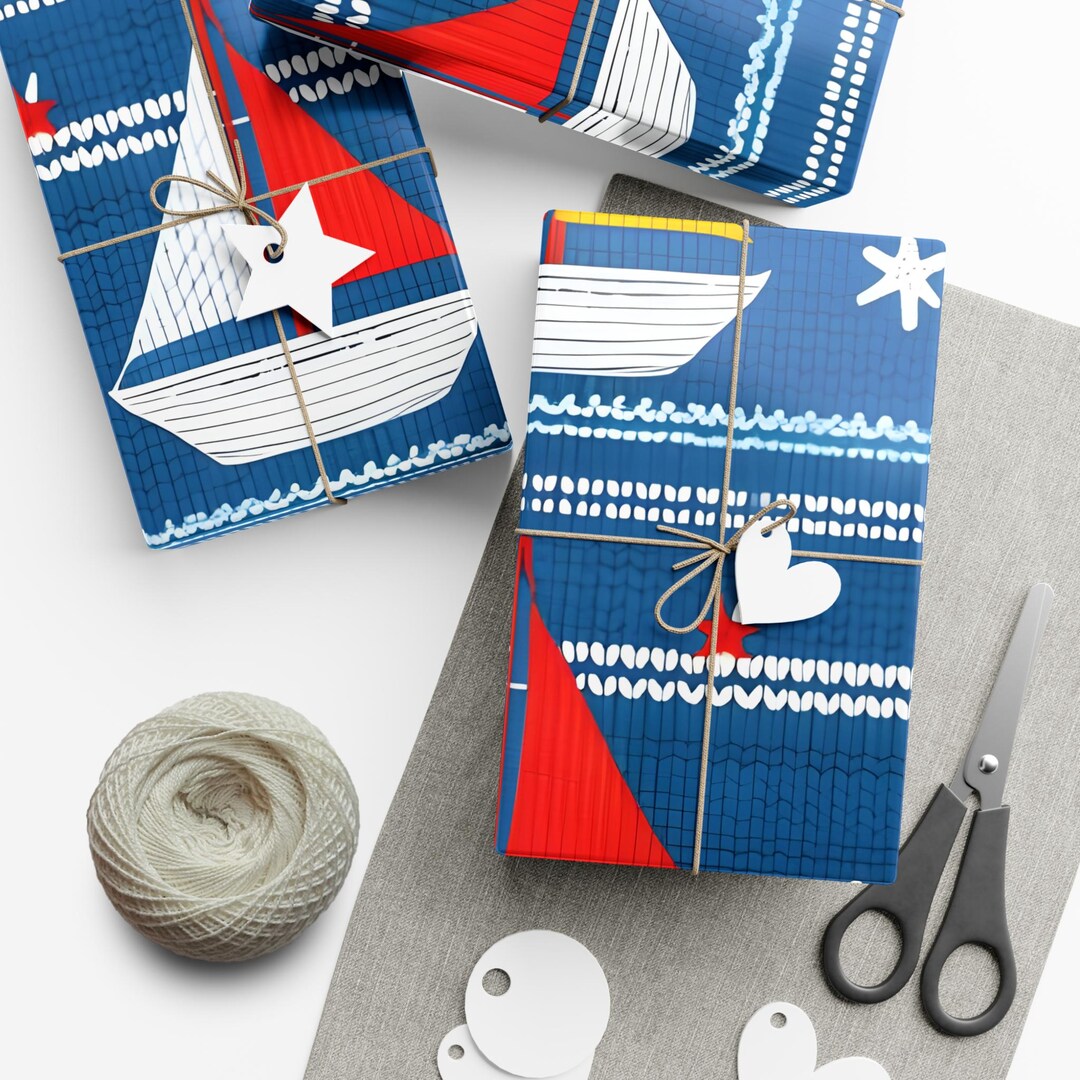 Maritime Wrapping Paper, Embroidered Nautical Sailboat Gift Wrap Papers ...