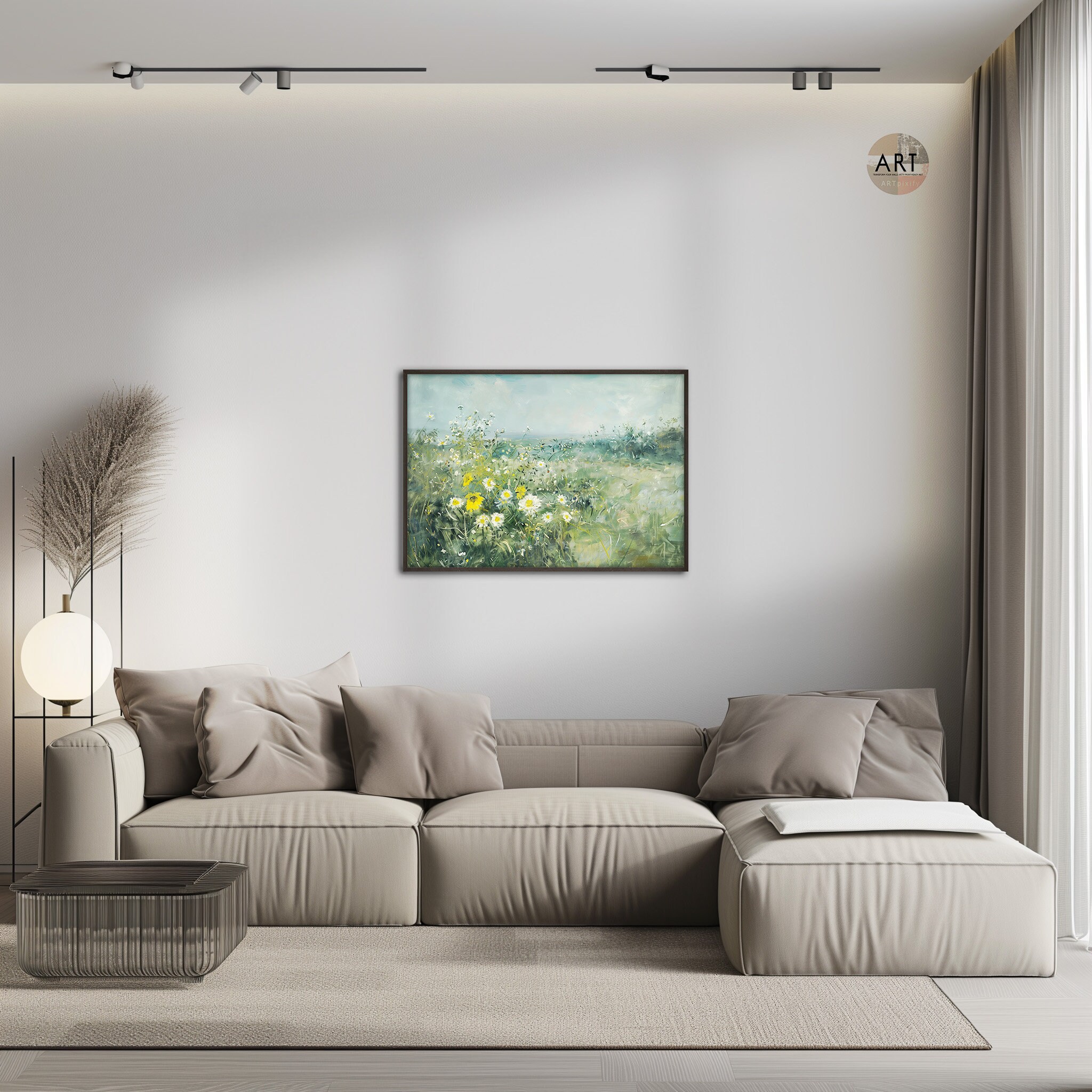 Serene Meadow Digital Oil Painting Tranquil Wildflower Landscape Art ...