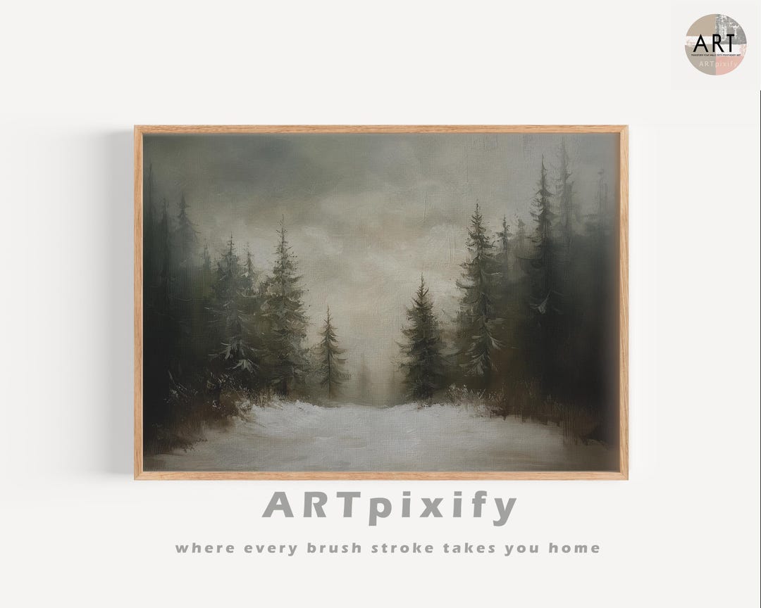 Winter Pine Tree Art | Snowy Landscape Art | Winter Forest Printable ...