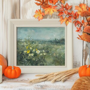 Serene Meadow Digital Oil Painting - Tranquil Wildflower Landscape Art ...