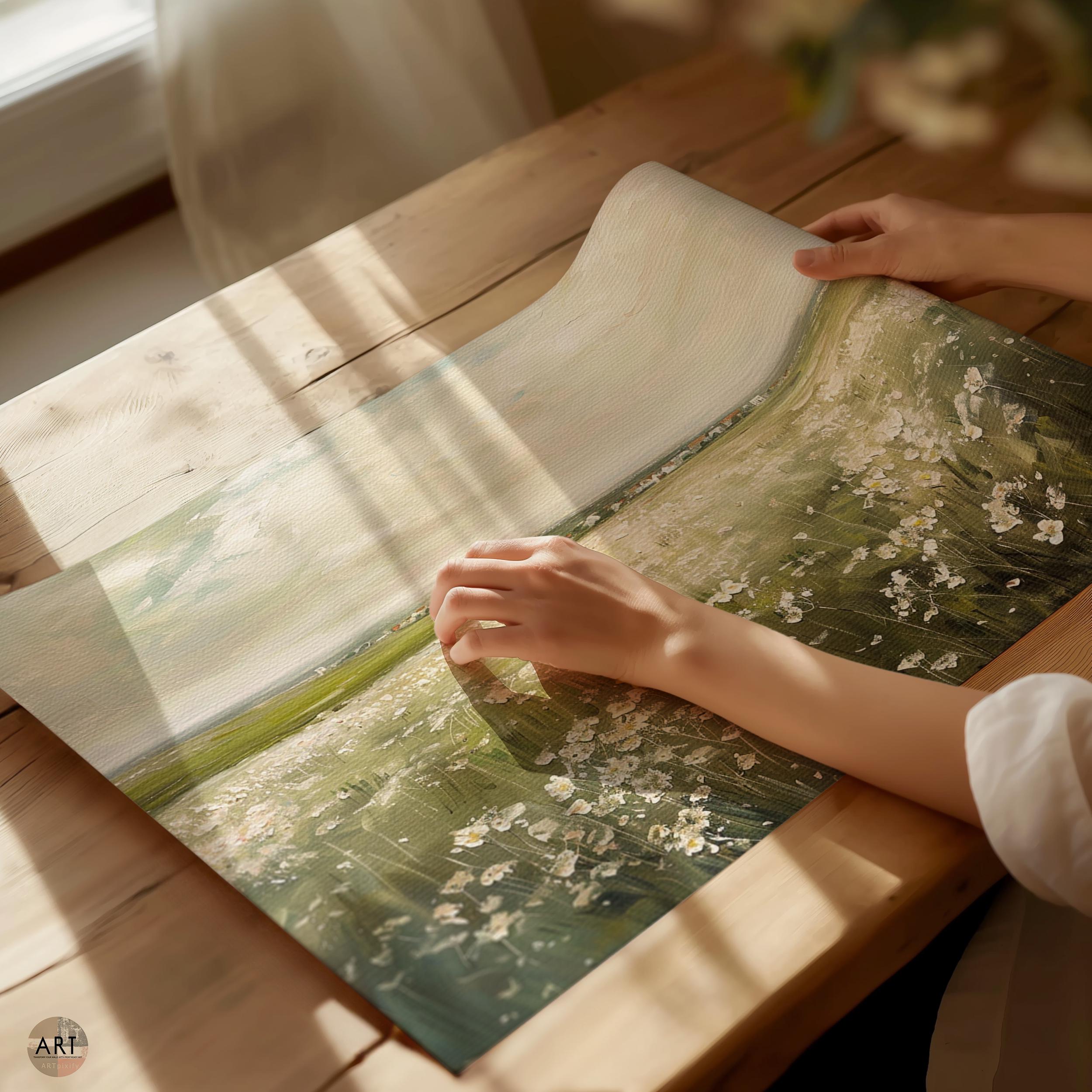 Serene Meadow Digital Art Print of White Wildflowers Landscape Wall Art ...