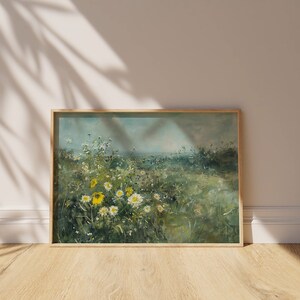 Serene Meadow Digital Oil Painting - Tranquil Wildflower Landscape Art ...