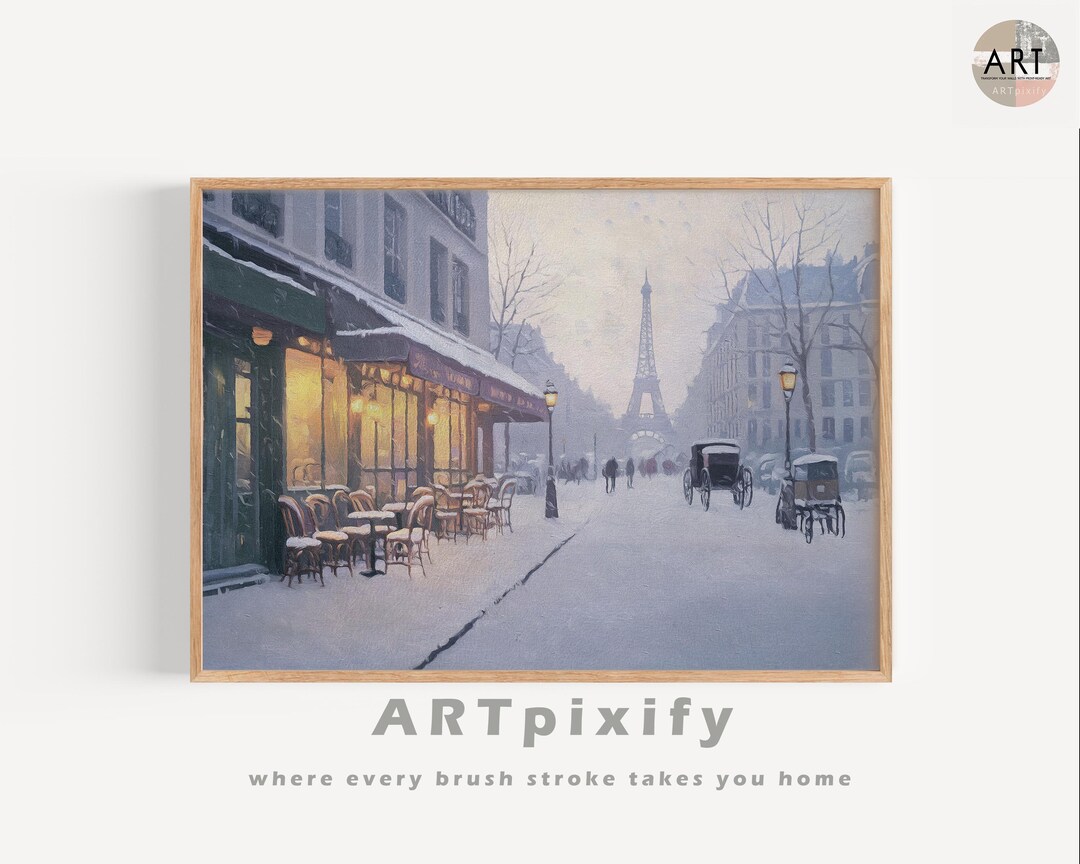 Vintage Art Print of Winter Wonderland French Street Scene Winter ...