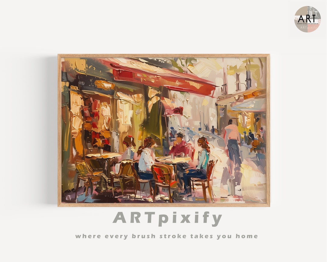 Vibrant Sidewalk Café Digital Art Bustling Street Scene for Instant ...