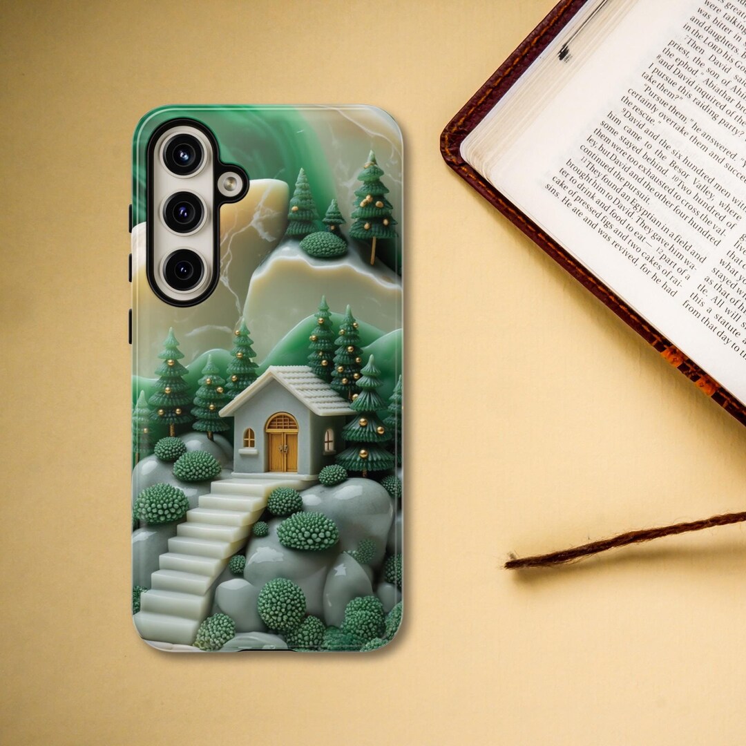 Asian Jade Carving Christmas Landscape Scenery Phone Case, Faux Jade ...