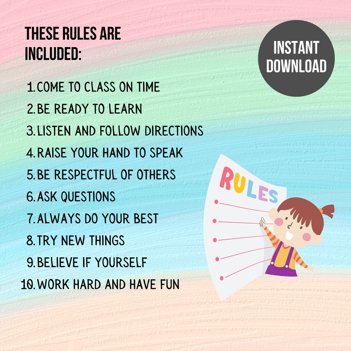 Classroom Rules Printable Wall Art for Preschool, Kindergarten, Early ...