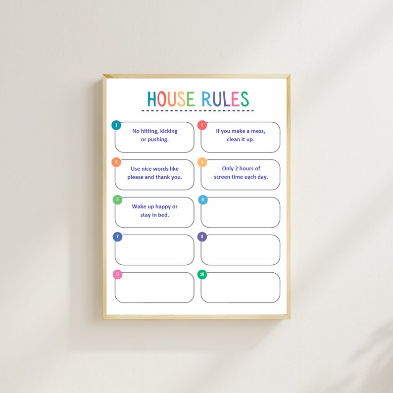 Custom Fillable Family Rules for Kids | House Rules Template | Create ...