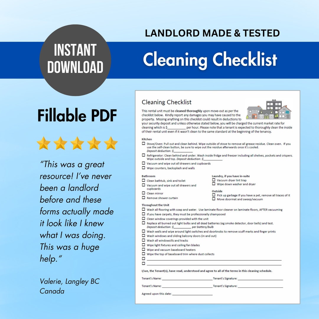 Cleaning Checklist for Renters to Include With Your Rental Agreement ...
