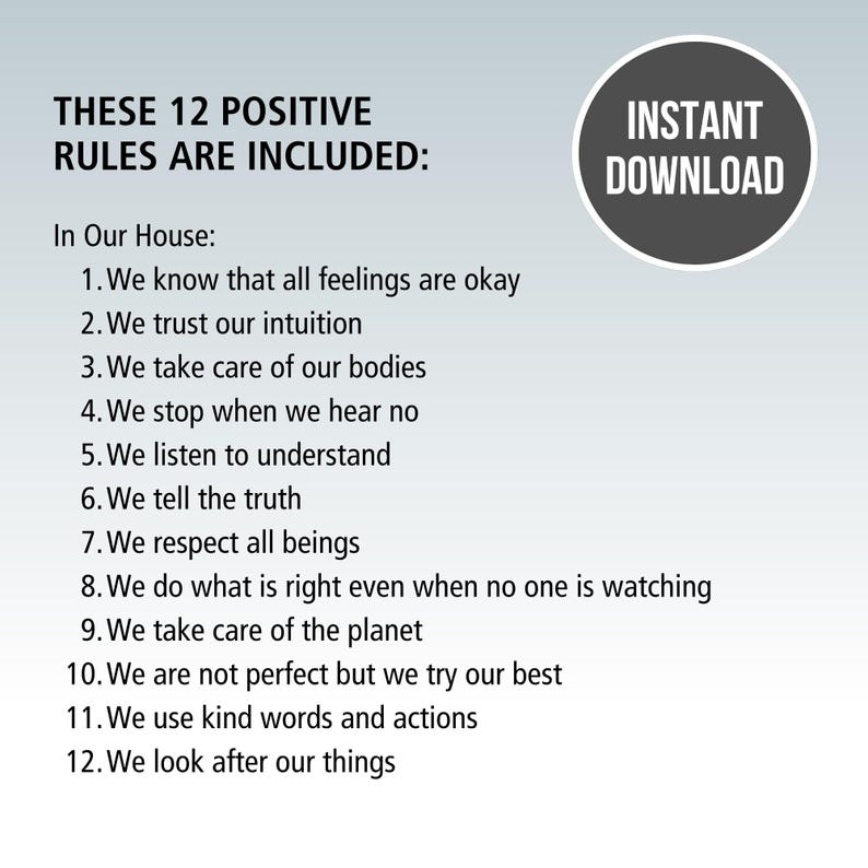 Positive House Rules for Kids: Family Print With Pictures (PDF Download ...