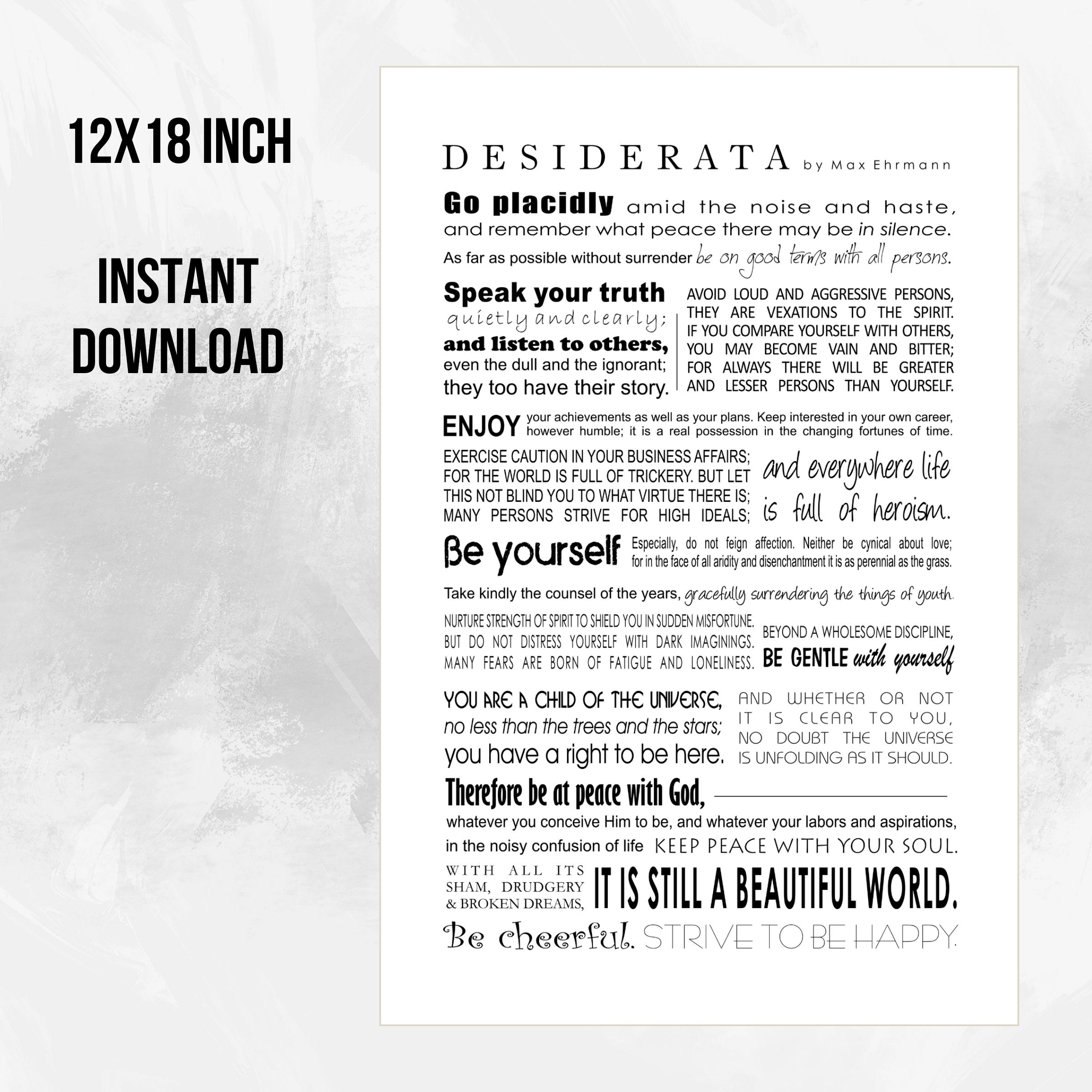 Desiderata Druck: Max Ehrmann Zitat, 30x45 cm (PDF Download) - Etsy.de