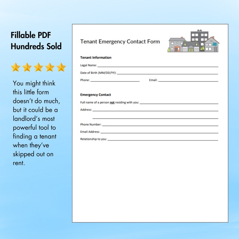 Tenant Emergency Contact Form: Fillable Landlord Form (PDF) - Etsy