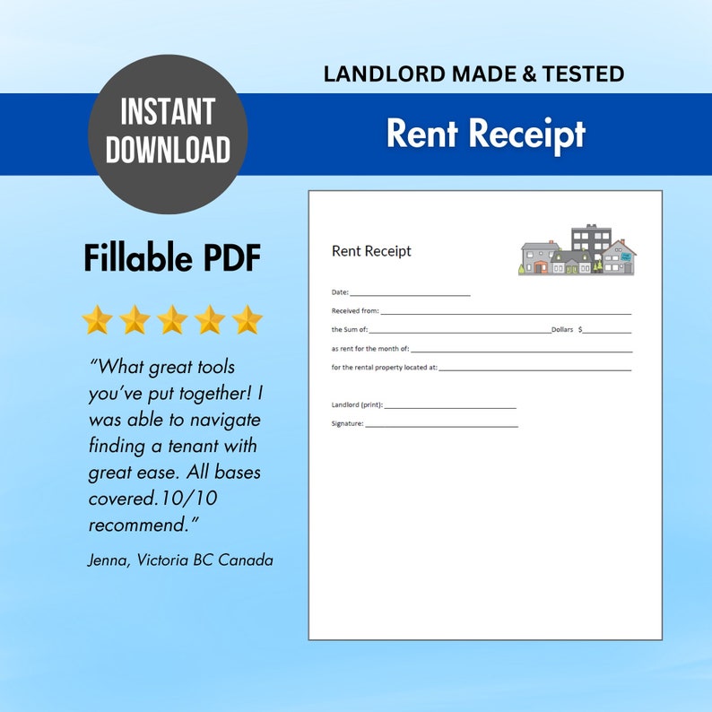 Fillable Rent Receipt Template: Landlord Form (PDF) - Etsy