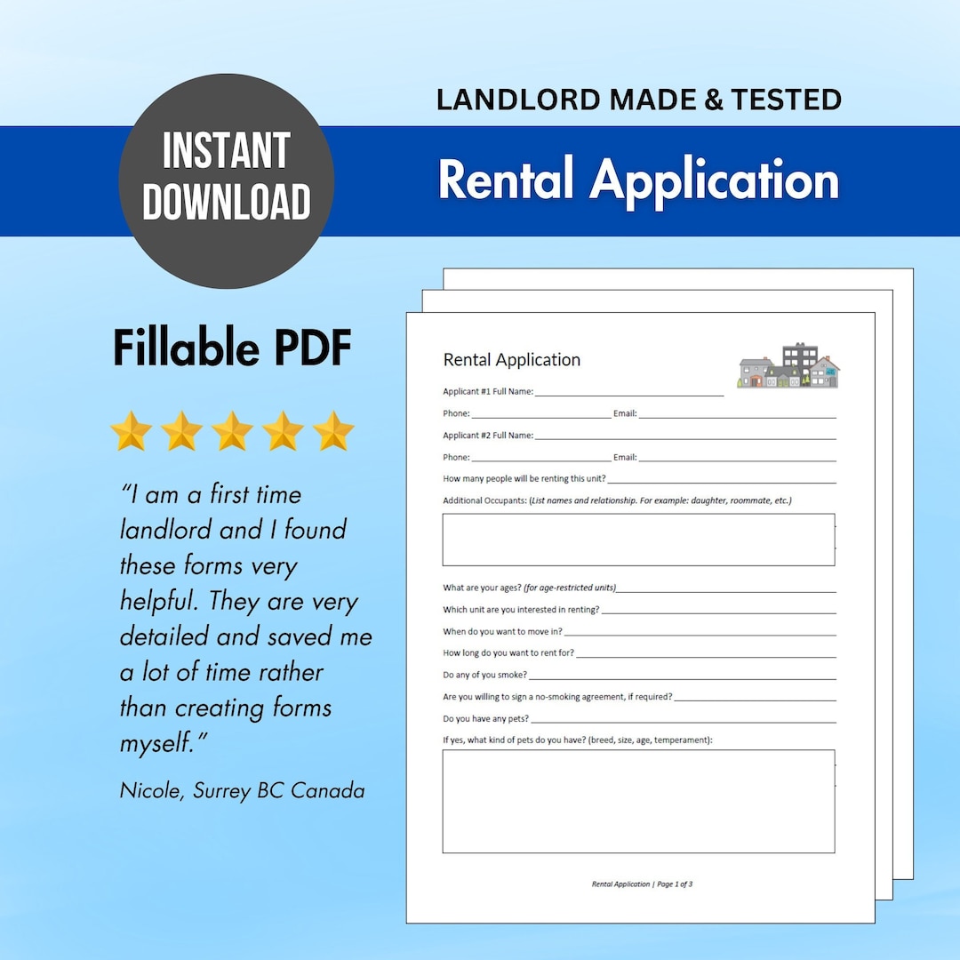 Fillable Rental Application Form: Landlord Forms (PDF) - Etsy
