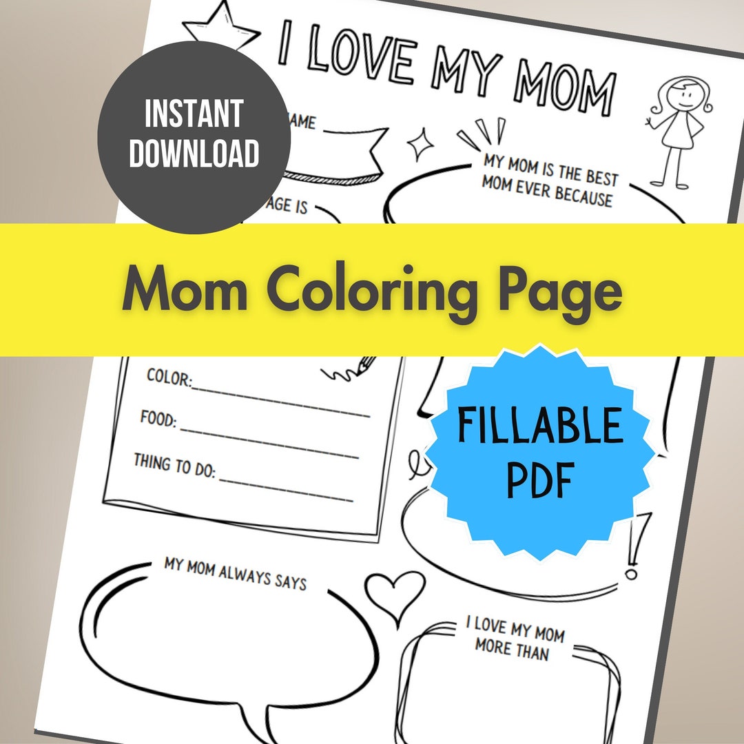 Coloring Page for Moms Gift for Mother's Day or Mom's Birthday Gift and ...