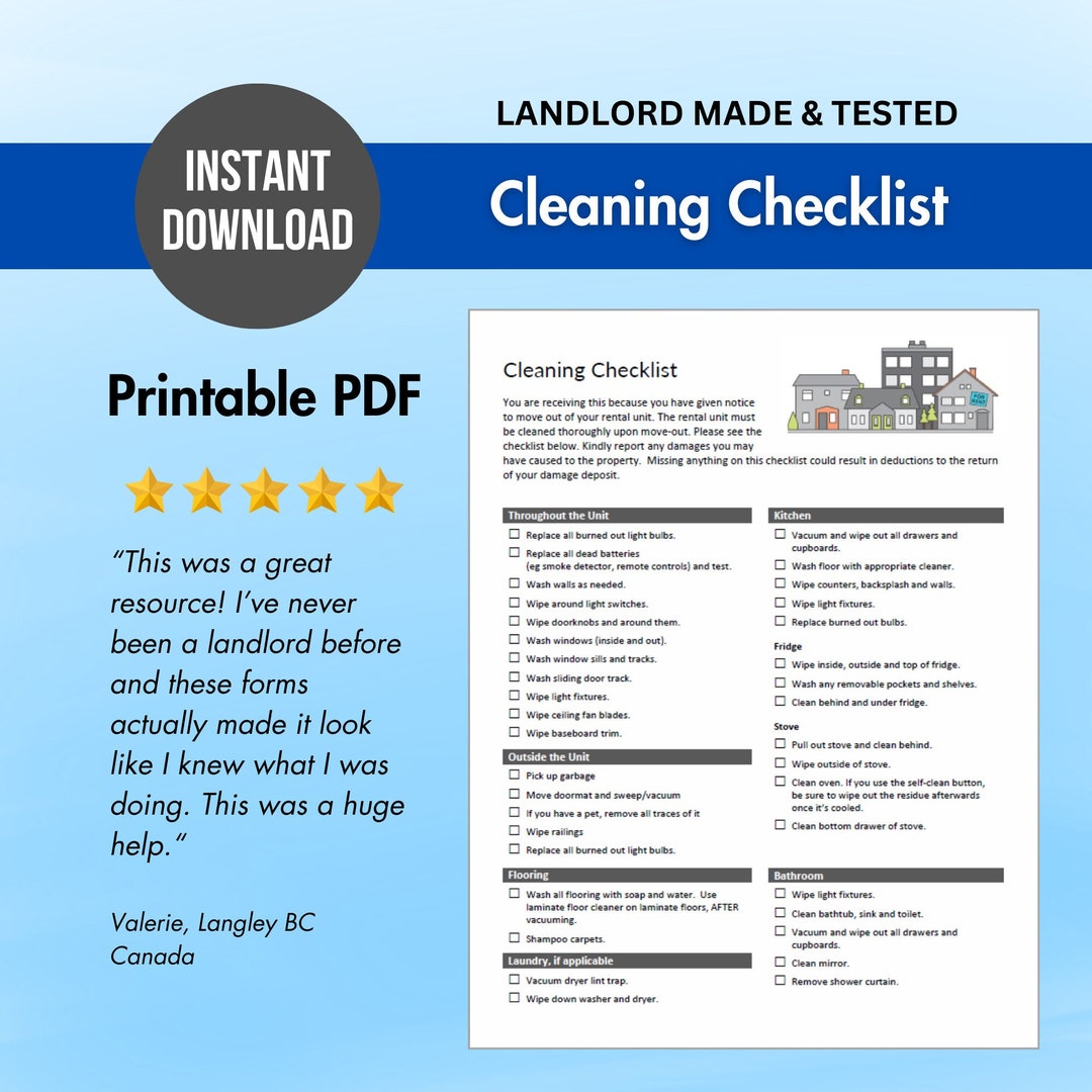 Landlord-approved Cleaning Checklist for Renters | Handy Rental Form ...