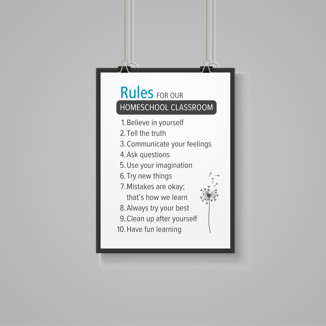 Homeschool Classroom Rules for Kids | Home School Family Rules Sign ...