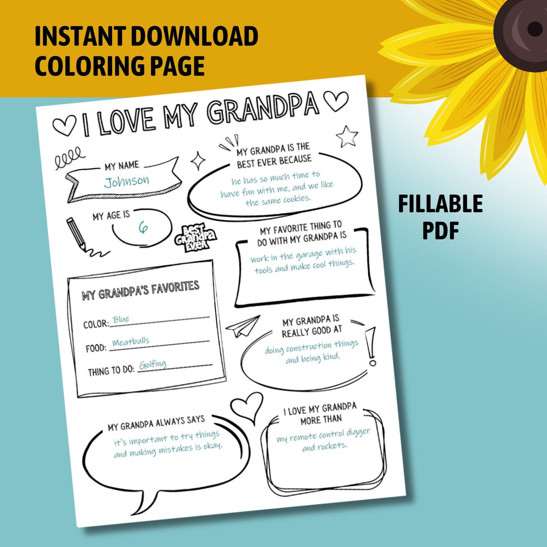 Coloring Page for Grandpa | Grandpa's Birthday | Grandparent's Day ...