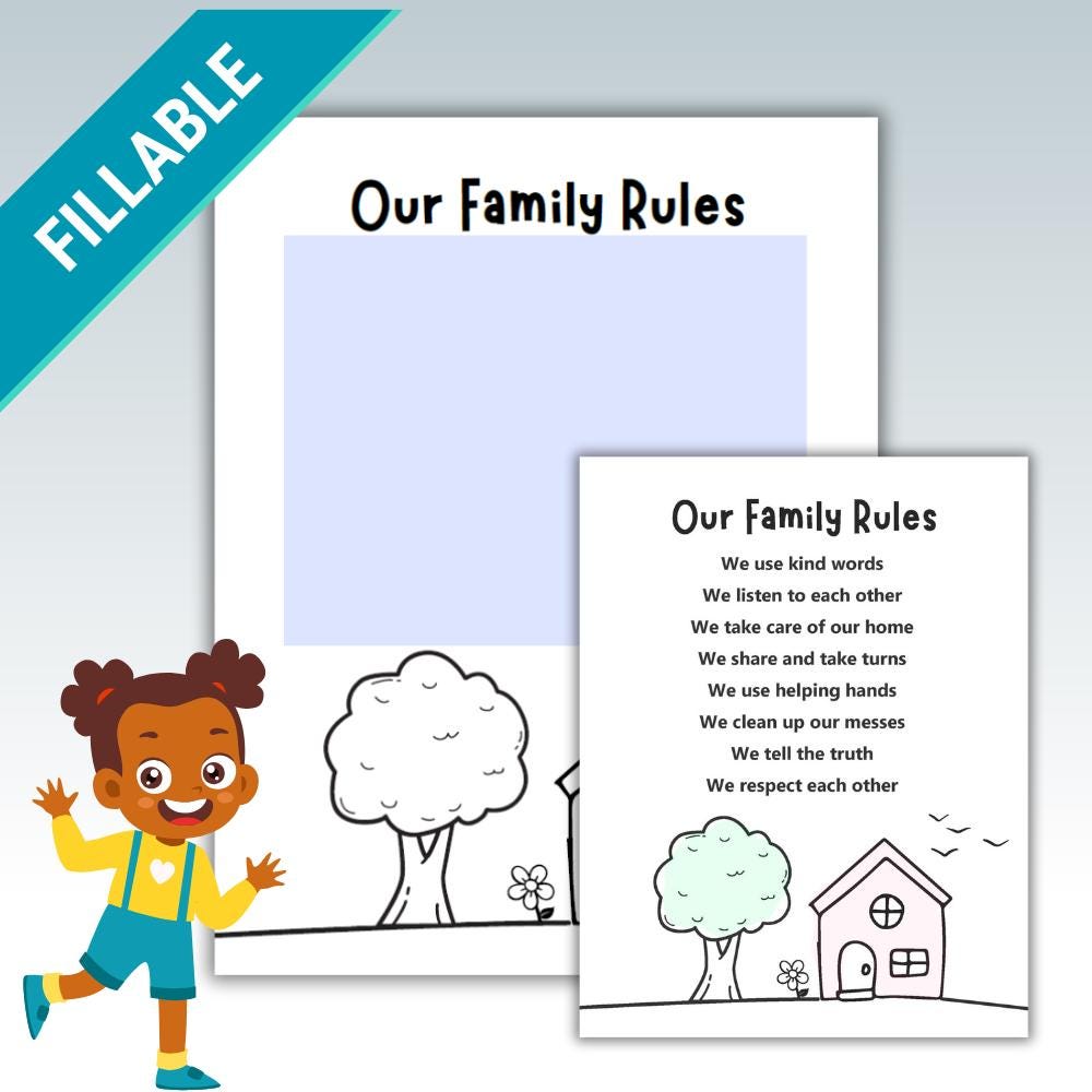 Fillable Family Rules Printable: Editable House Rules for Kids (PDF ...
