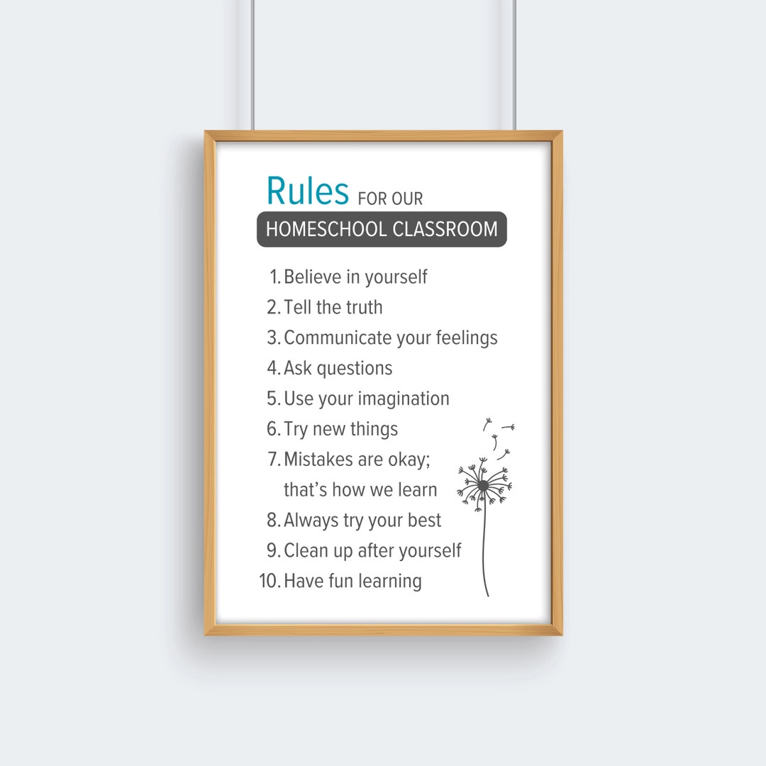 Homeschool Classroom Rules Wall Art | Home School Family Rules for Kids ...