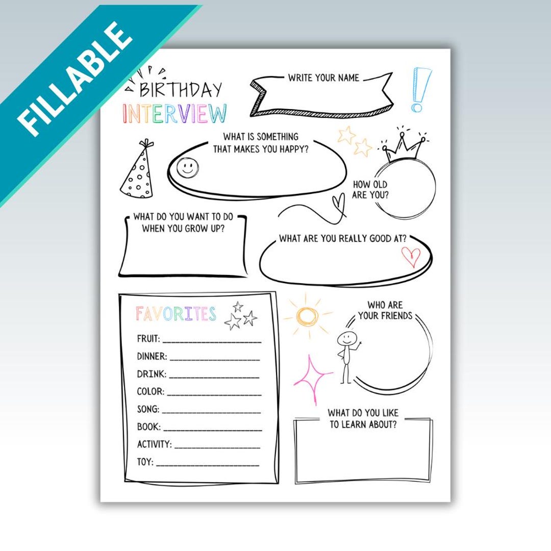 Kids Birthday Interview Printable: Year in Review Keepsake (fillable ...