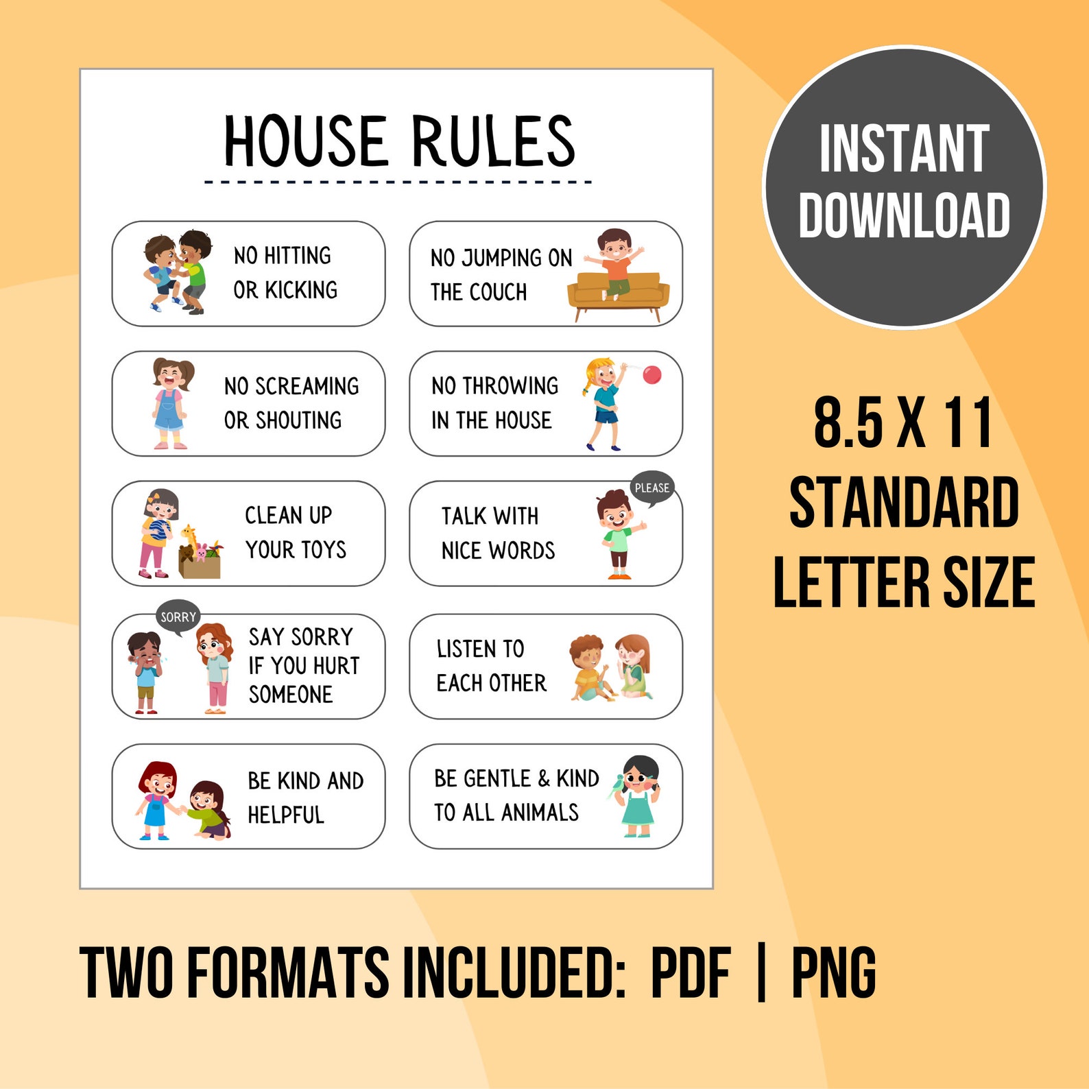 House Rules for Kids Family House Rules Easy-to-understand With ...