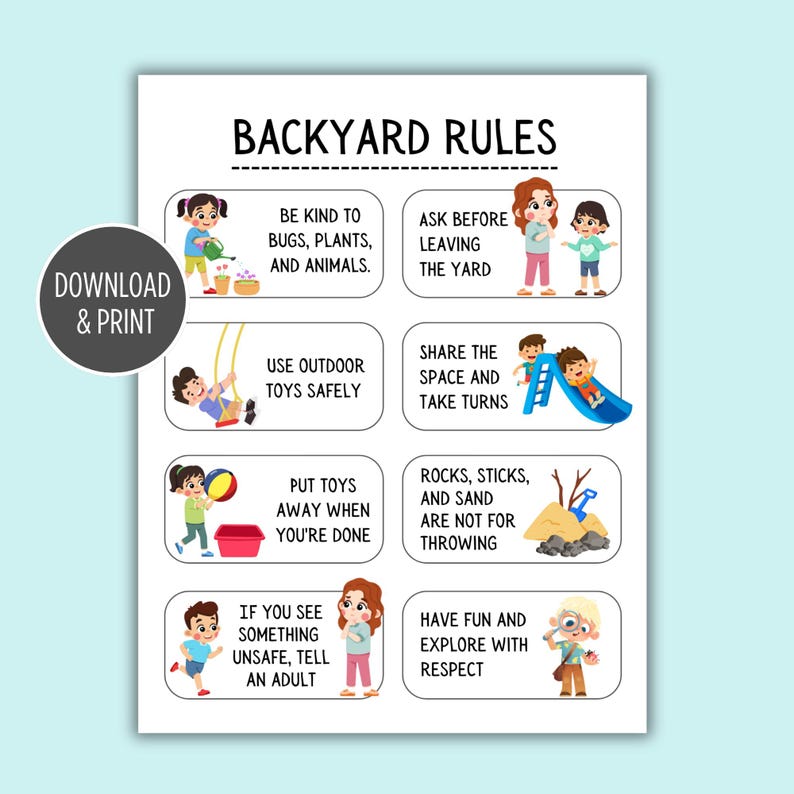 Backyard Rules for Kids | Printable Safety Rules for the Garden Yard ...