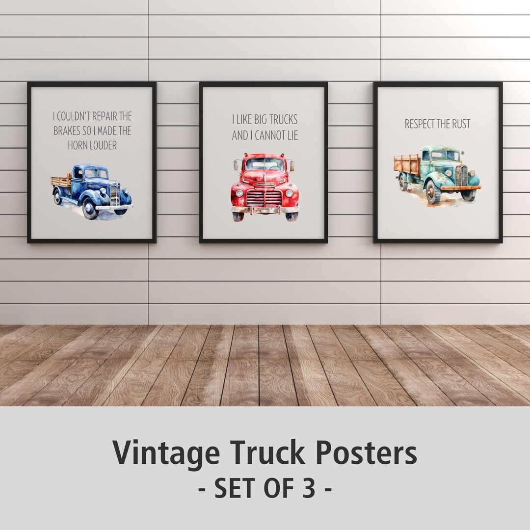 Vintage Truck Poster Set of 3 | Old Truck Wall Art | Gift Idea for Him ...