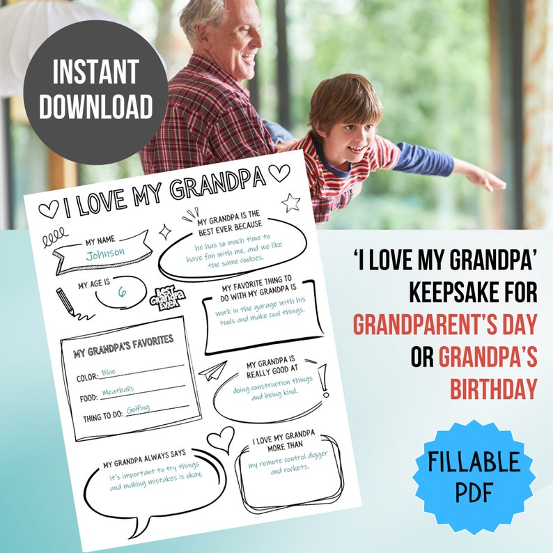 Grandpa Coloring Page: Fillable Gift for Grandparent's Day (PDF) - Etsy