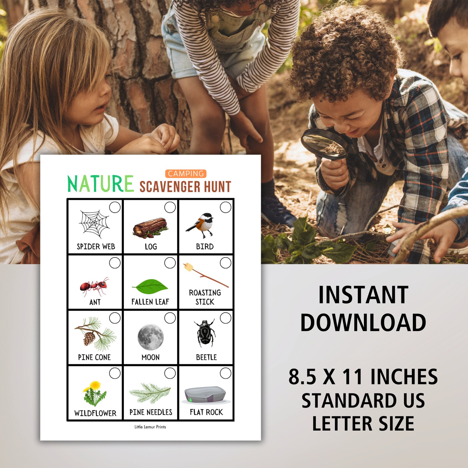 Kids Camping Scavenger Hunt Outdoor Nature Activity Educational ...