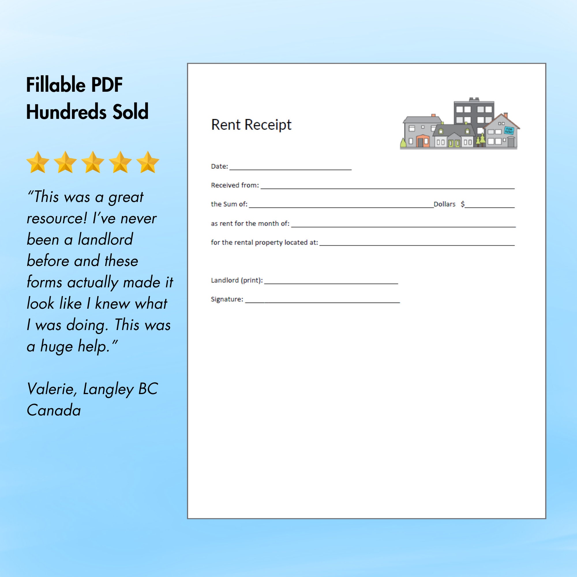 Fillable Rent Receipt Template: Landlord Form (PDF) - Etsy