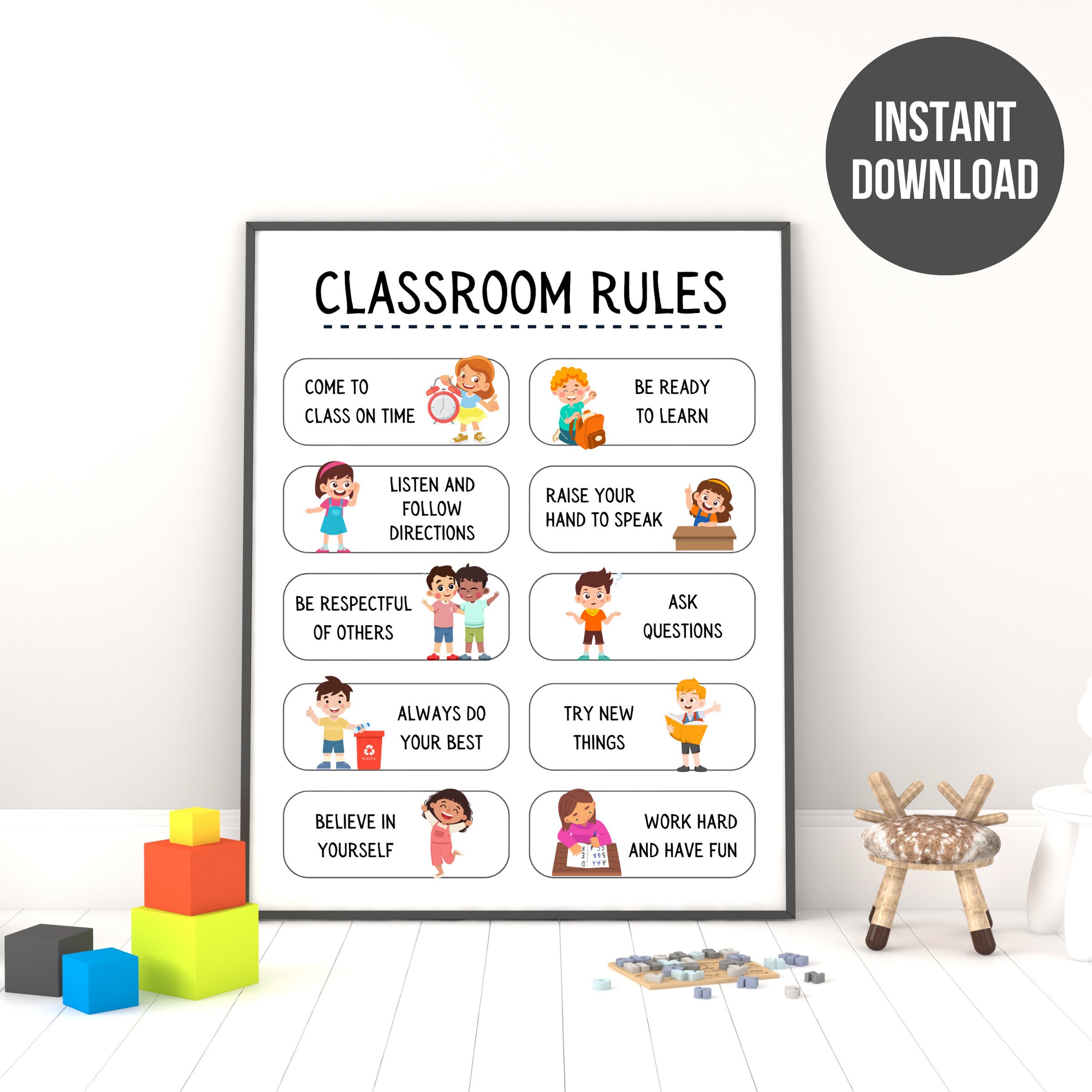 Classroom Rules Printable Wall Art for Preschool, Kindergarten, Early ...