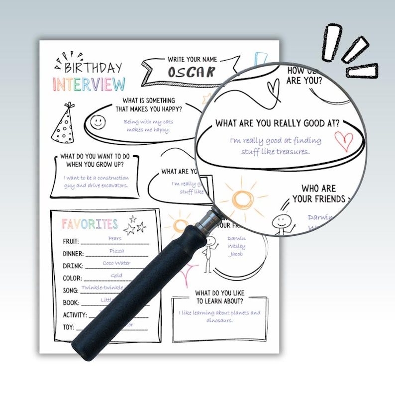 Kids Birthday Interview Printable: Year in Review Keepsake (fillable ...