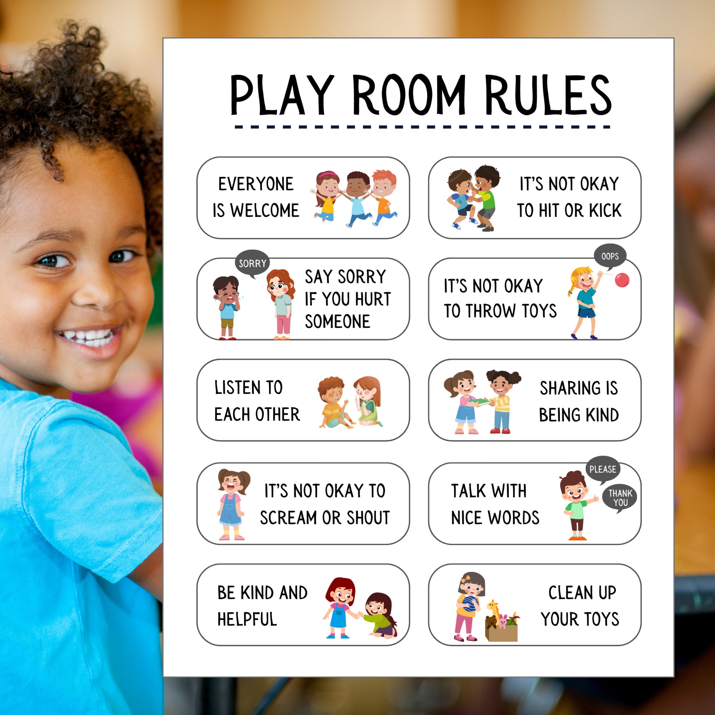 Rules Poster for Preschool, Daycare, Home Playroom | Printable House ...