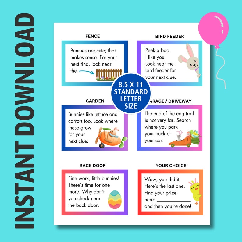 Easter Scavenger Hunt Printable: 12 Rhyming Clue Cards (PDF) - Etsy