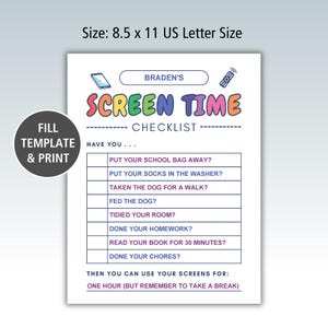 Personalized Screen Time Rules Chart: Editable Kids Checklist (PDF ...