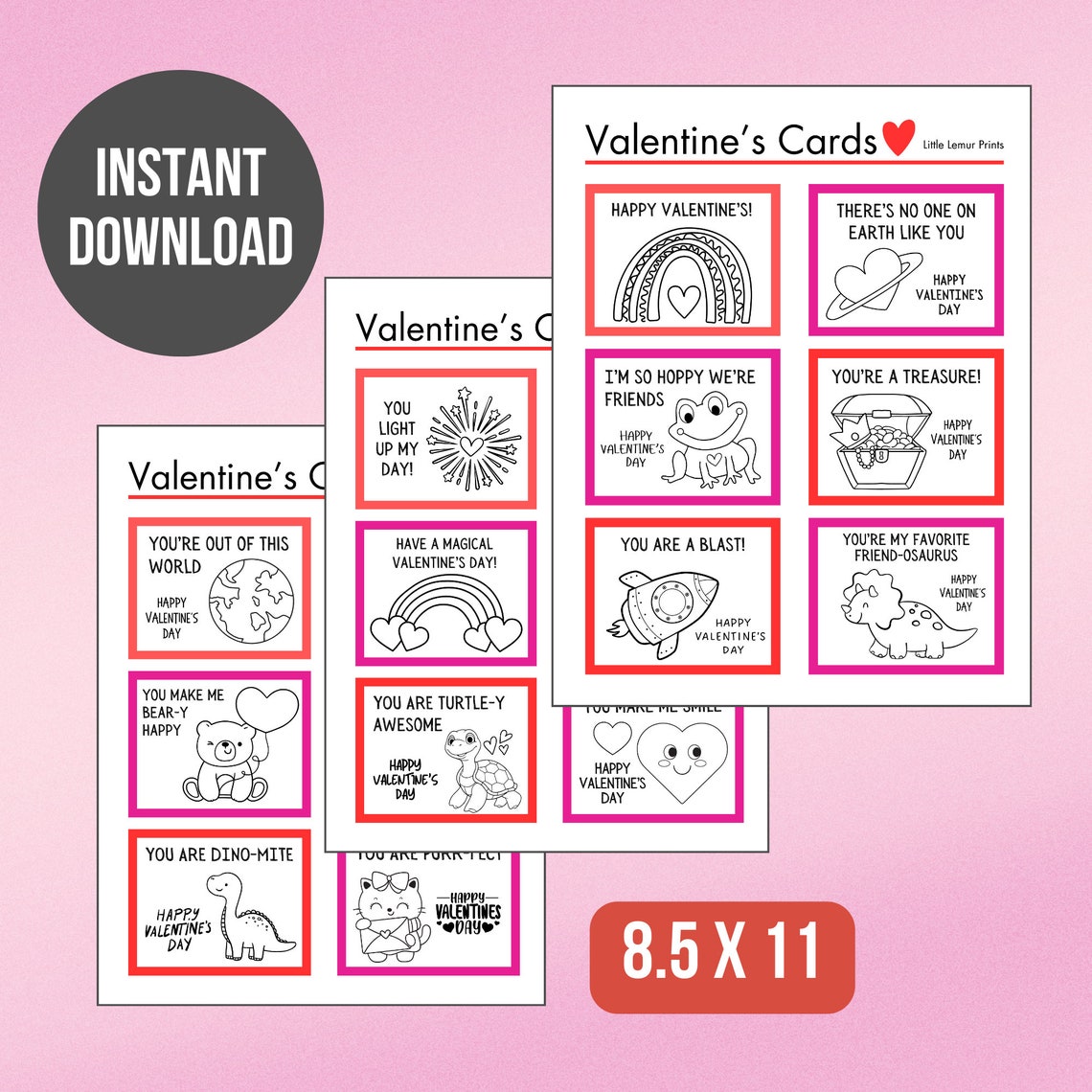 Valentine's Coloring Cards Printable Valentine's Day Cards Print and ...