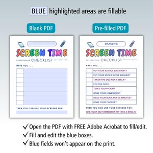 Personalized Screen Time Rules Chart: Editable Kids Checklist (PDF ...