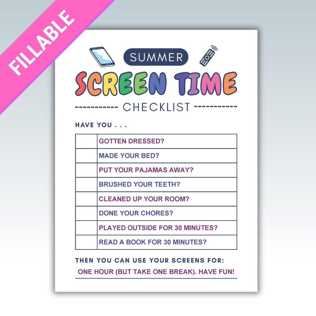 Summer Screen Time Rules Chart: Editable Kids Checklist (printable PDF ...