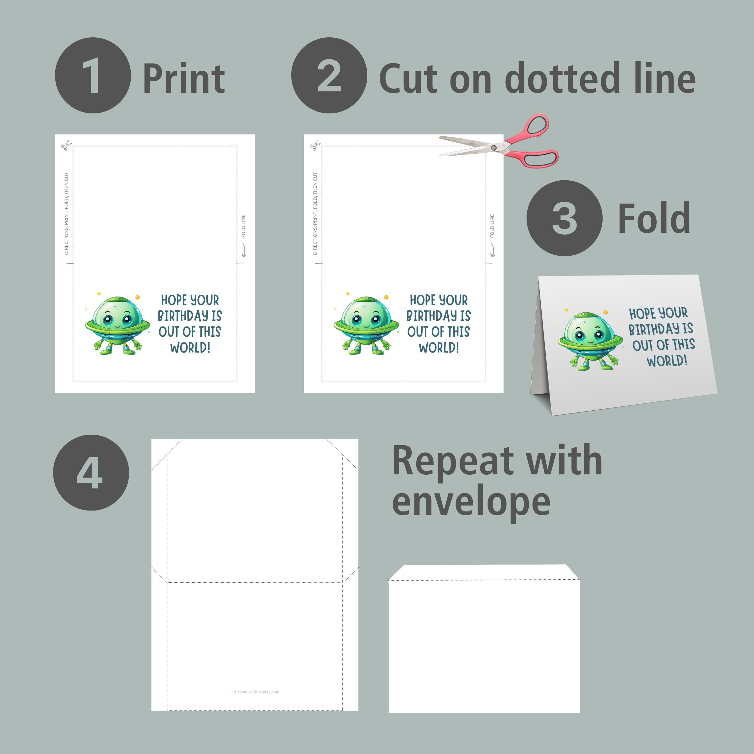 Printable Birthday Card for Kids Alien Birthday Card Instant Download ...