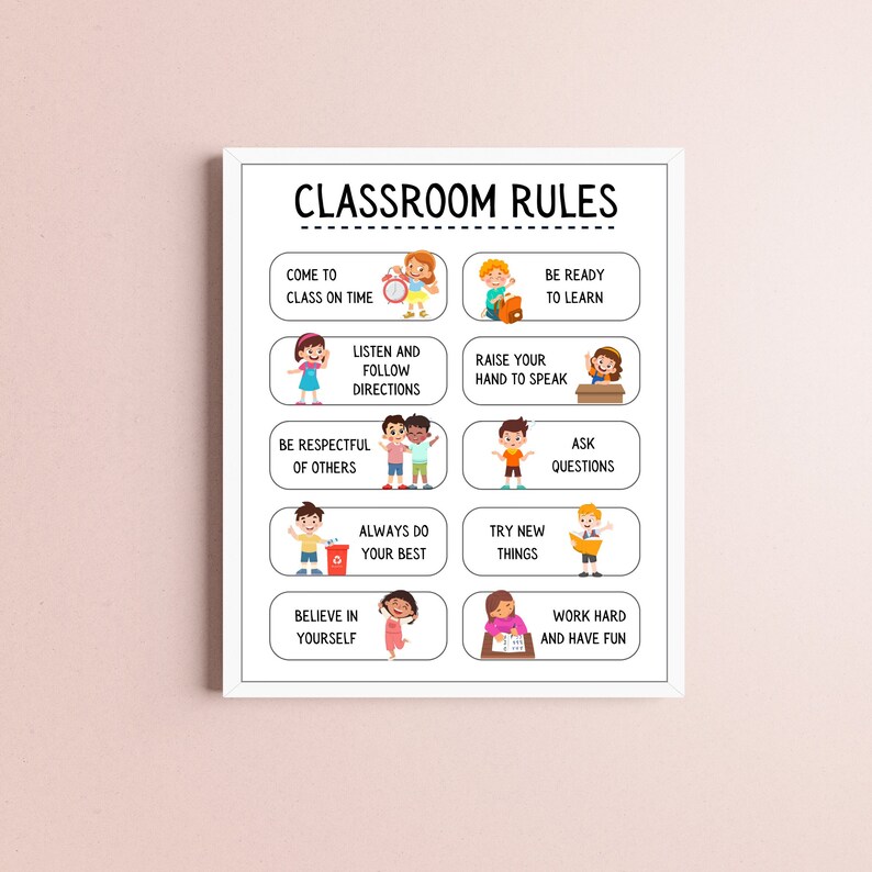 Classroom Rules Printable Wall Art for Preschool, Kindergarten, Early ...