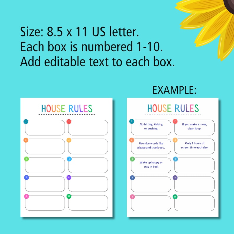 Custom Family Rules Template: Fillable House Rules (PDF) - Etsy
