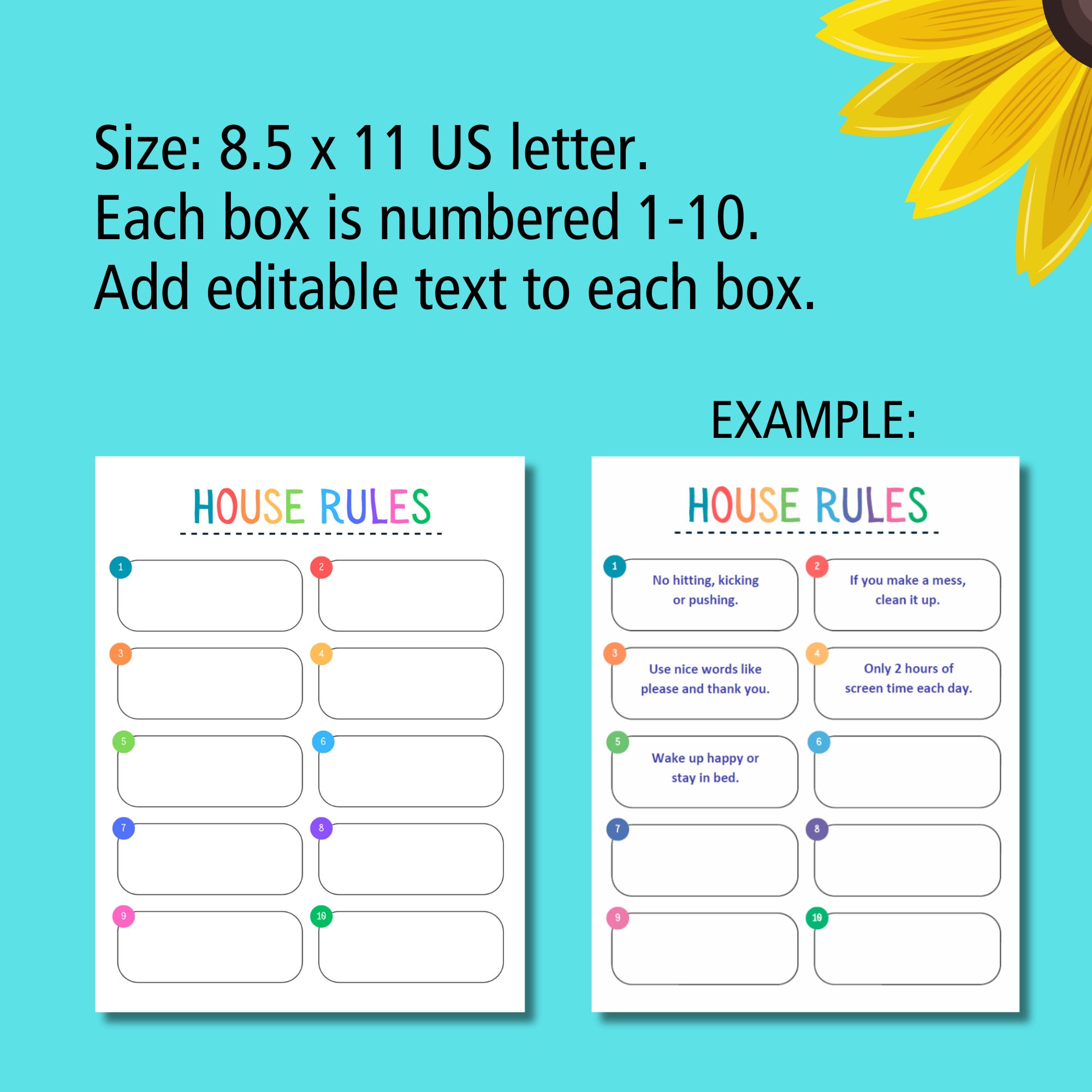 Custom Fillable Family Rules for Kids | House Rules Template | Create ...