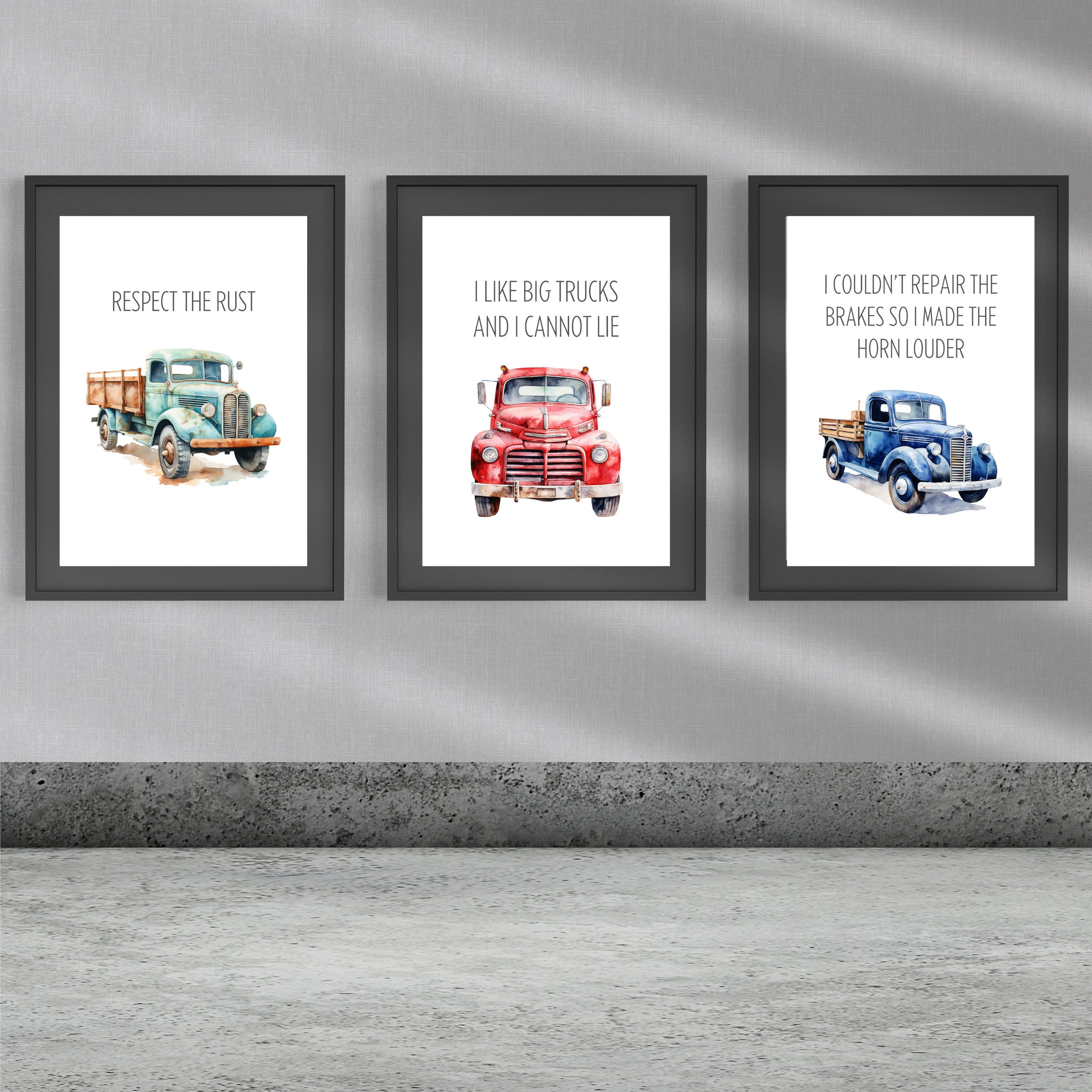 Vintage Truck Poster Set of 3 | Old Truck Wall Art | Gift Idea for Him ...