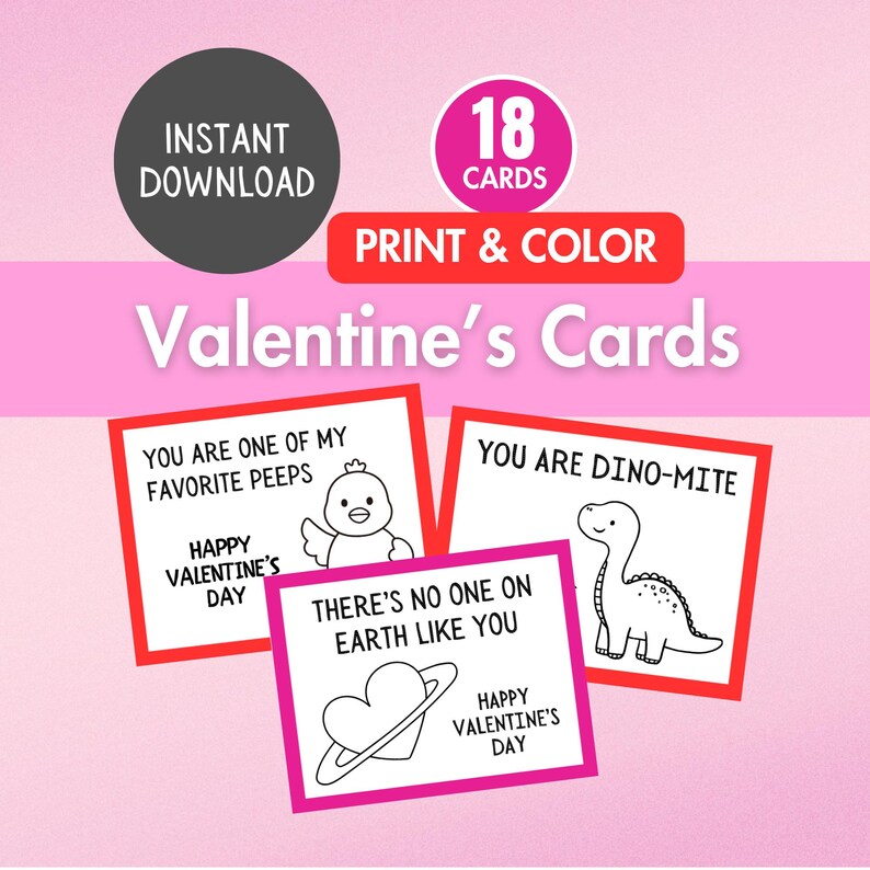 Printable Valentine's Day Cards for Kids: 18 Coloring Designs (PDF ...