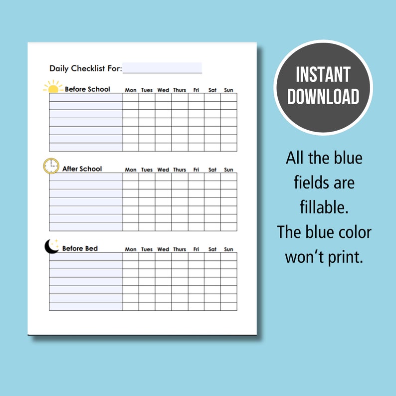 Editable Kids Chore Chart | Printable Daily Checklist for Kids ...