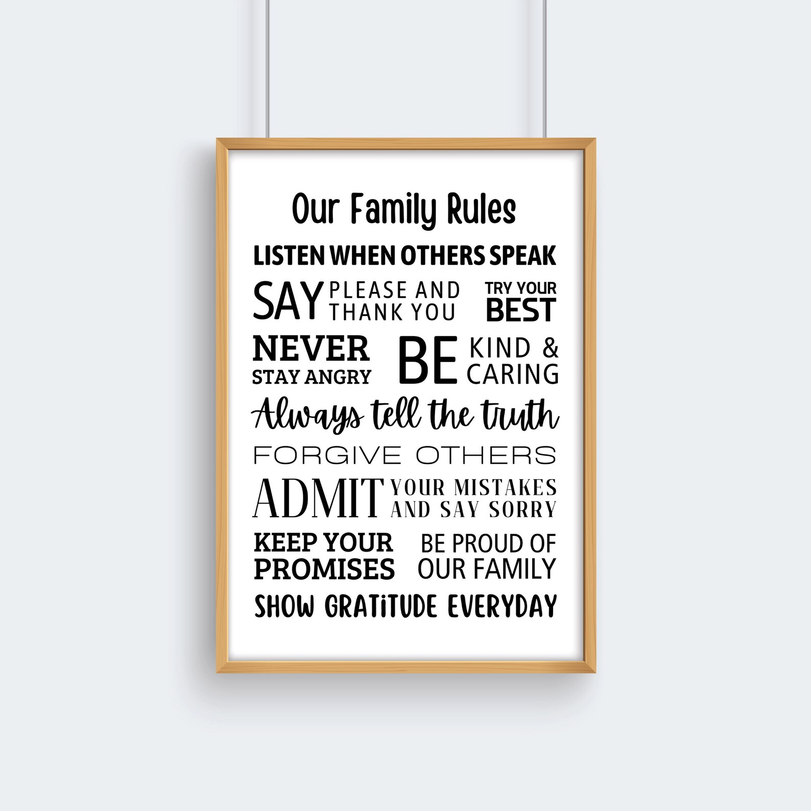 Modern Family Rules Wall Art | House Rules for Kids | Home Rules Poster ...